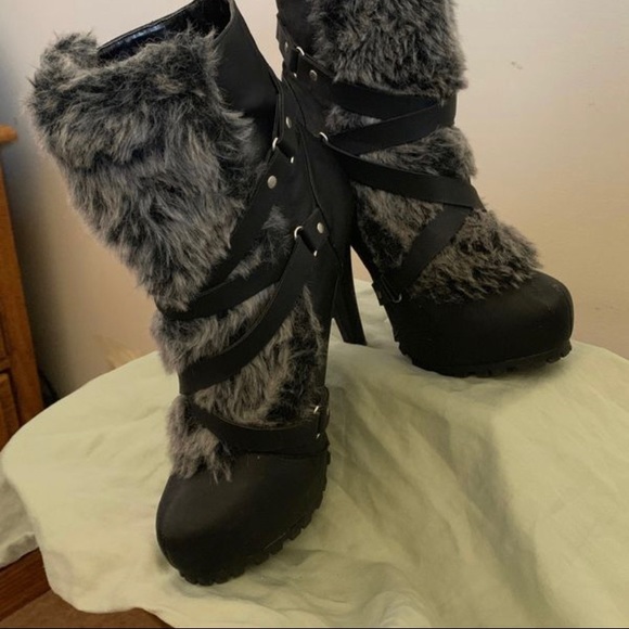 Shoes | Woman Platform Furry Boots With Strap 85 | Poshmark